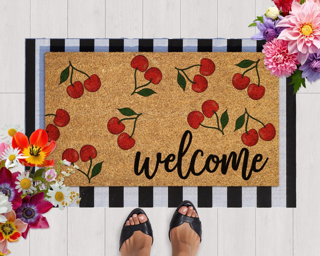 Welcome Cherry Coir Doormat , Cherries Welcome Summer Home Doormat ...