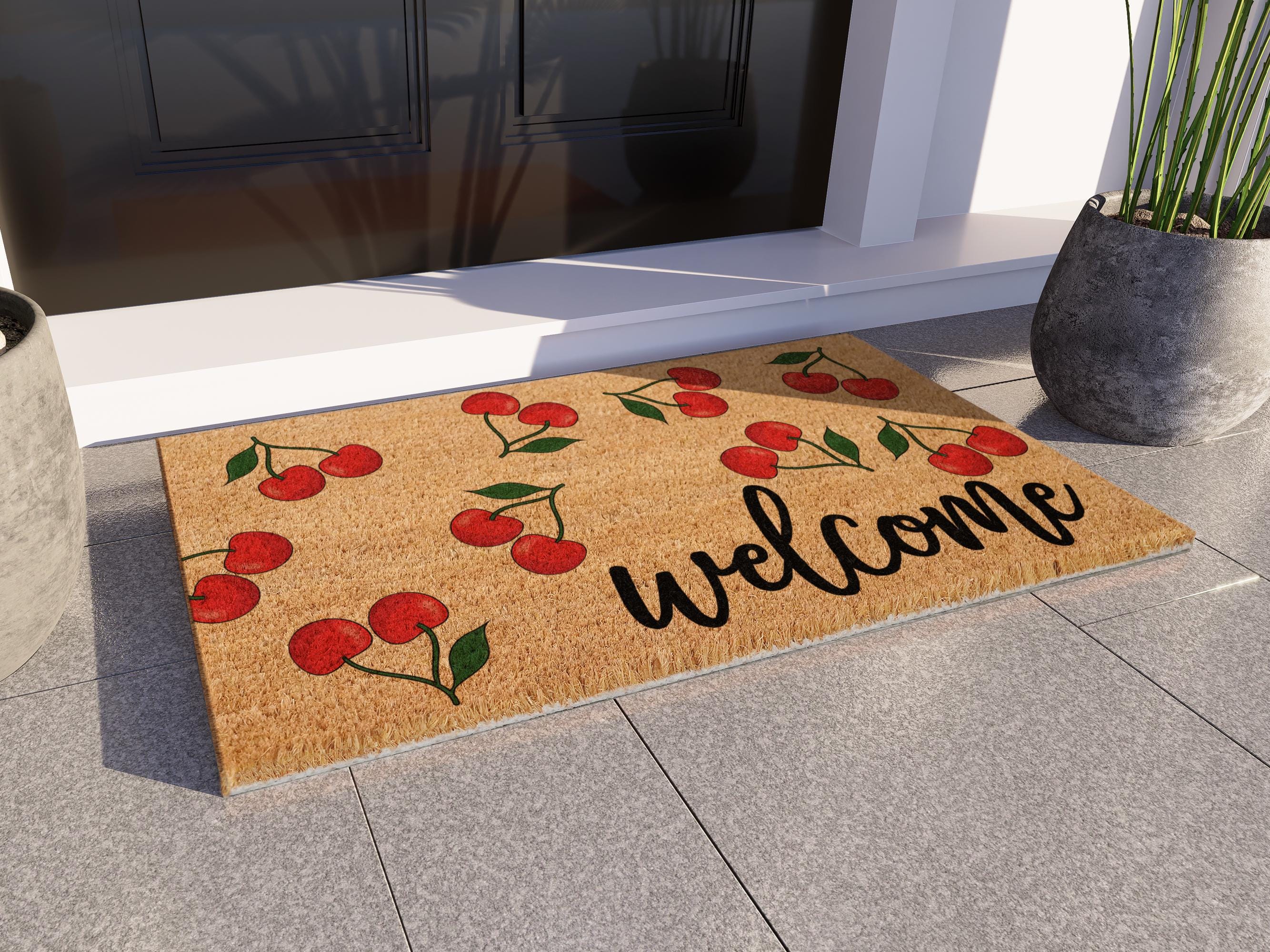 Welcome Cherry Coir Doormat , Cherries Welcome Summer Home Doormat ...