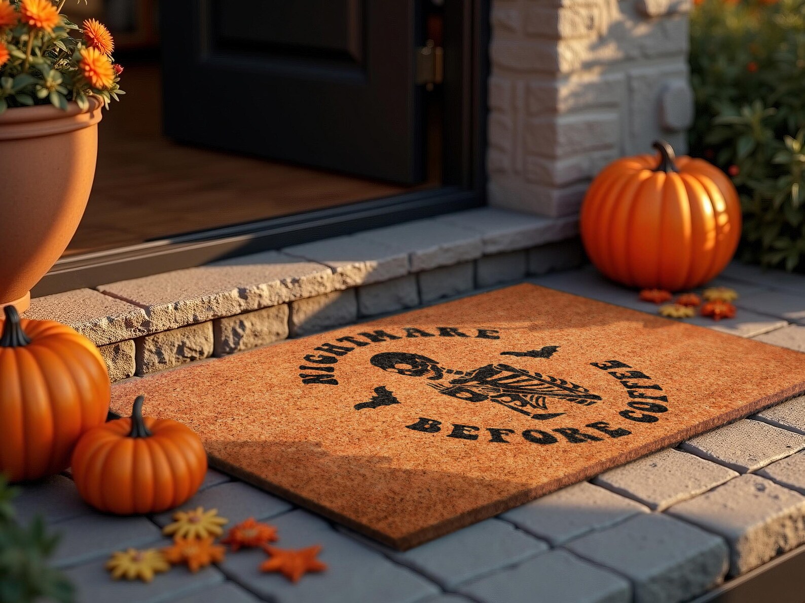 Skeleton Nightmare Before Coffee Coir Mat, Happy Halloween, Coir Door ...