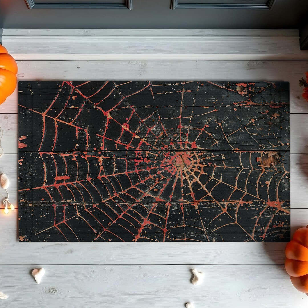 Rustic Spider Web Happy Halloween Mat, Candy Mat, Welcome Halloween Mat ...