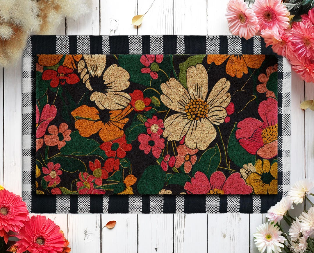 Wildflower Door Mat, Spring Door Mats, Farmhouse Doormat, Colorful Wild ...