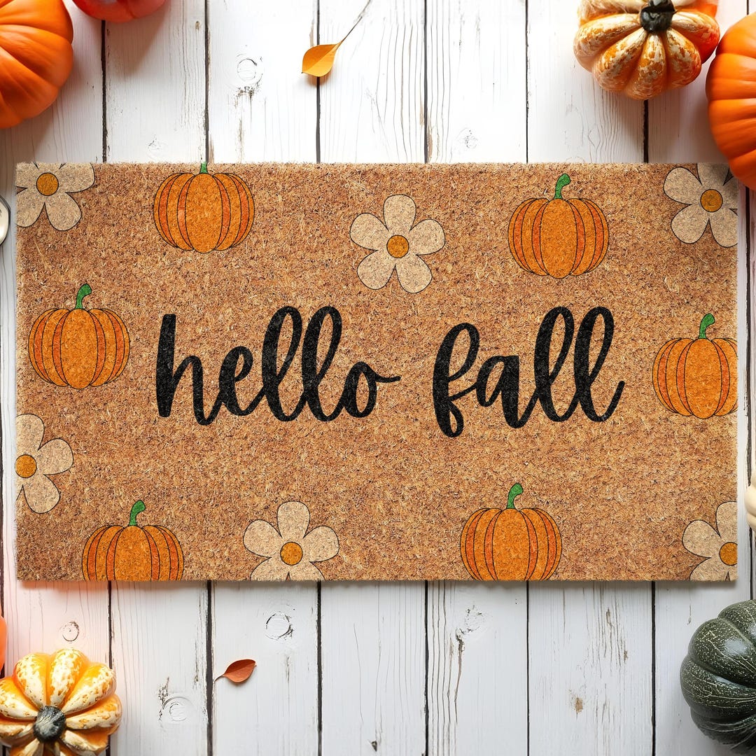 Hello Fall Daisy Coir Mat, Fall Halloween Pumpkin Coir Mat, Happy ...