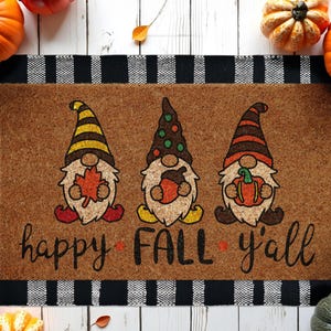 Happy Fall Y'all, Gnome Coir Door Mat, Welcome Mat, Front Door Mat ...