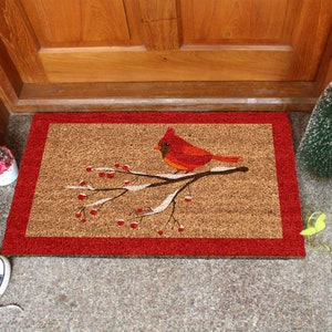 Christmas Cardinal Bird, Christmas Snow Coir Door Mat, Front Door Mat ...