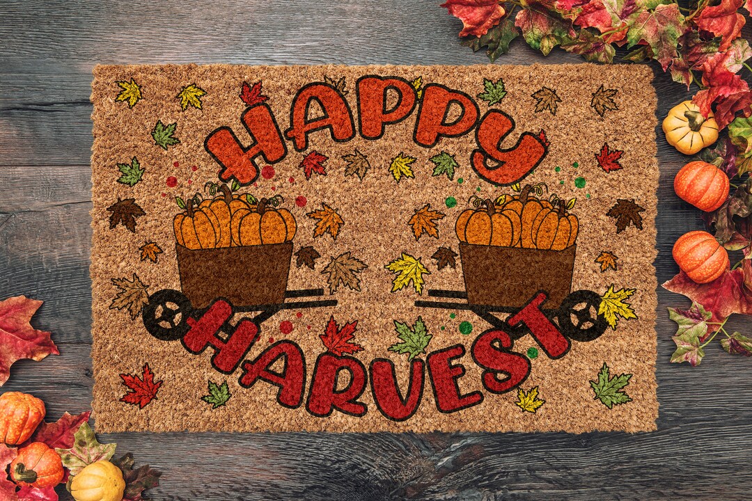 Fall Happy Harvest, Coir Door Mat, Welcome Mat, Front Door Mat, Outdoor ...