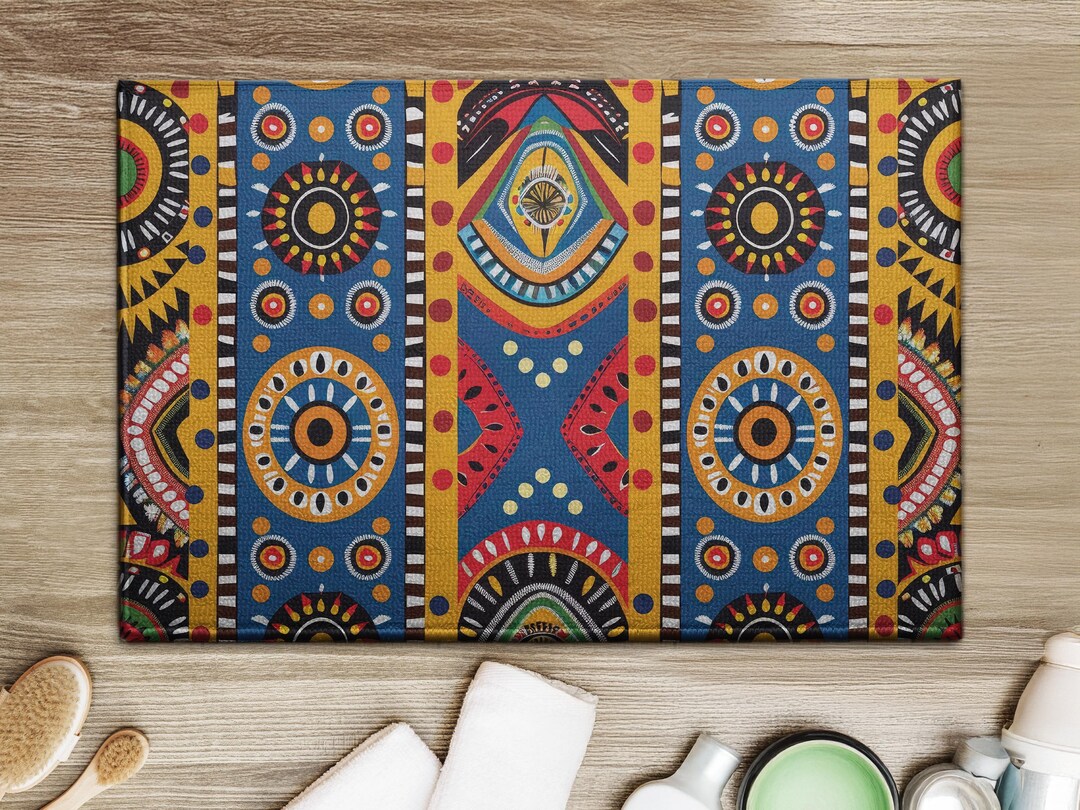 African Triba Bath Mat, Colorful Bath Mat, Afrocentric Pattern Mat ...