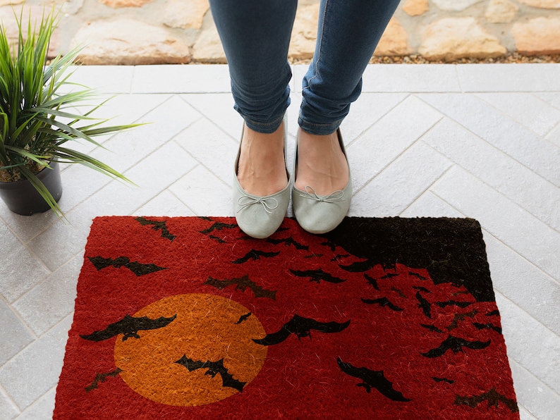 Halloween Bats Night, Coir Door Mat, Welcome Mat, Front Door Mat ...