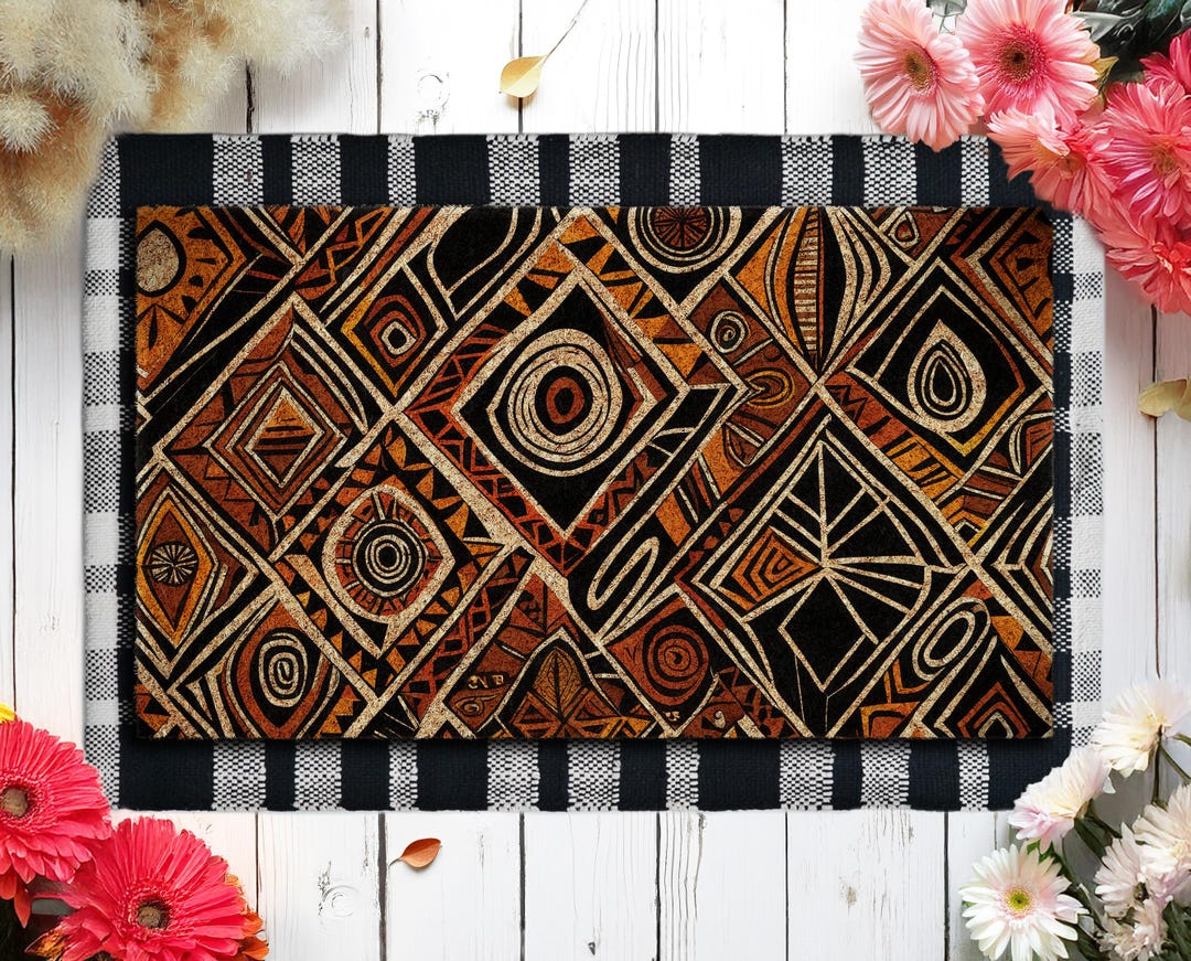 African Pattern Geometric Door Mats, Colorful Door Mats, Boho Mat ...
