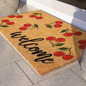 Welcome Cherry Coir Doormat , Cherries Welcome Summer Home Doormat ...