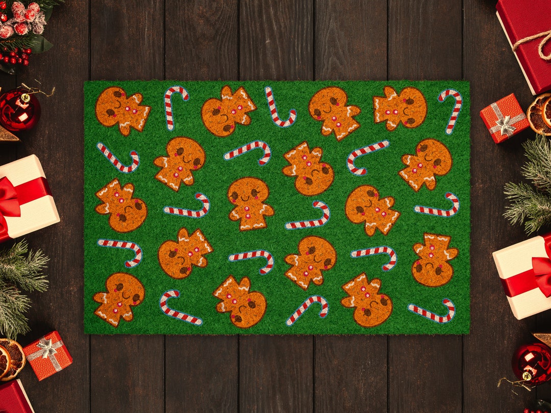 Gingerbreads and Peppermints, Christmas Snow Coir Door Mat, Front Door ...