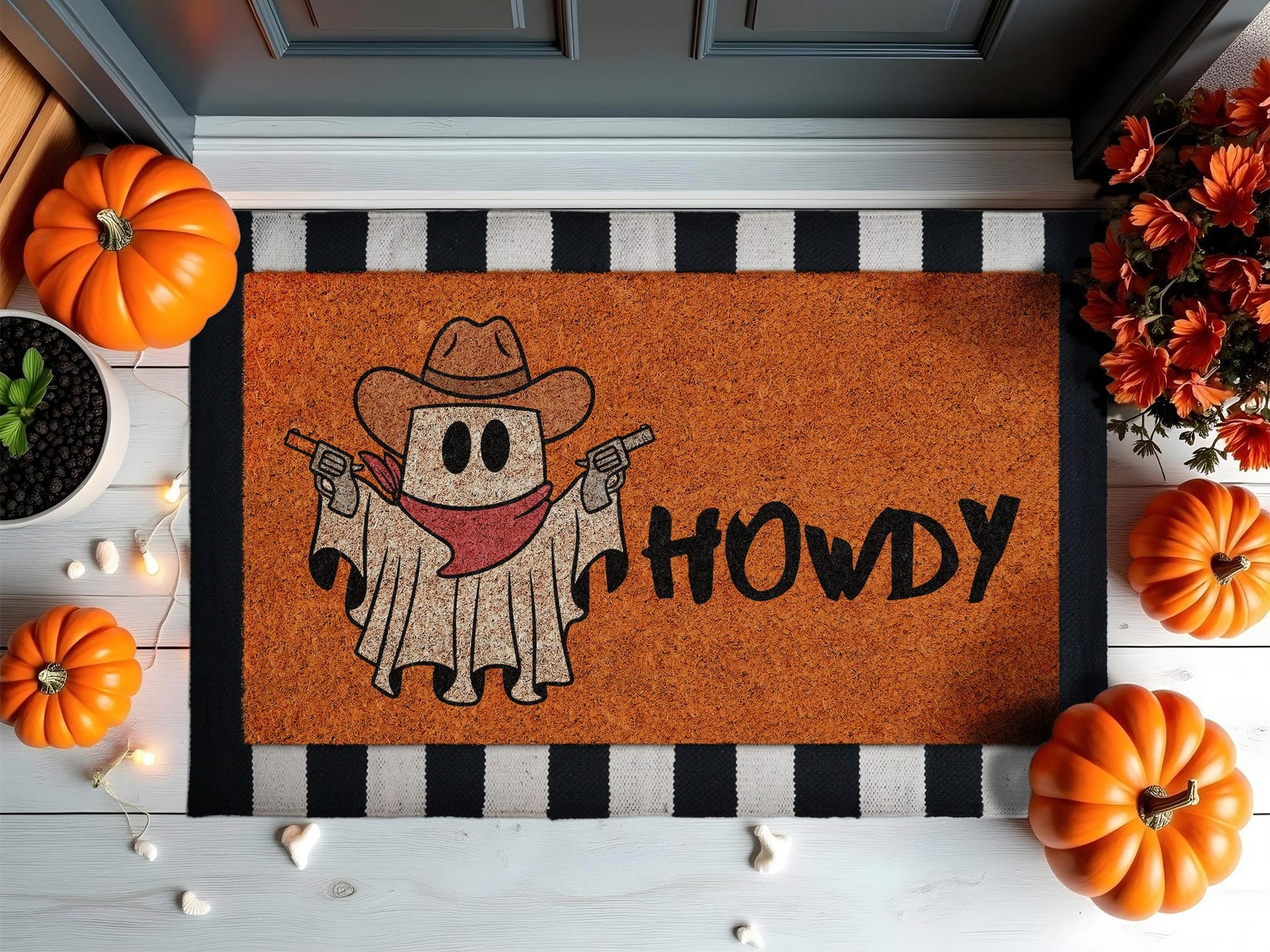 Howdy Ghost Coir Mat, Welcome Funny Halloween Coir Mat, Howdy Ghost ...