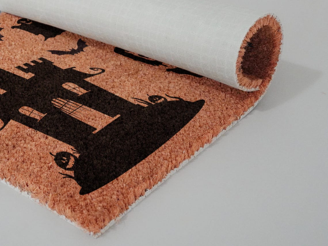 Spooky Greetings Door Mat, Ghost House Welcome Funny Halloween Coir Mat ...