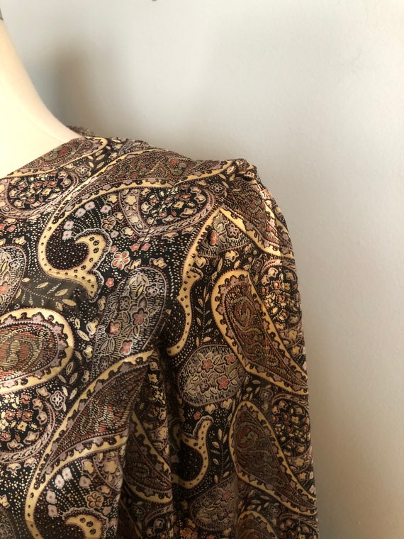 Vintage Brown Paisley Blouson Modest Secretary Dress - Gem