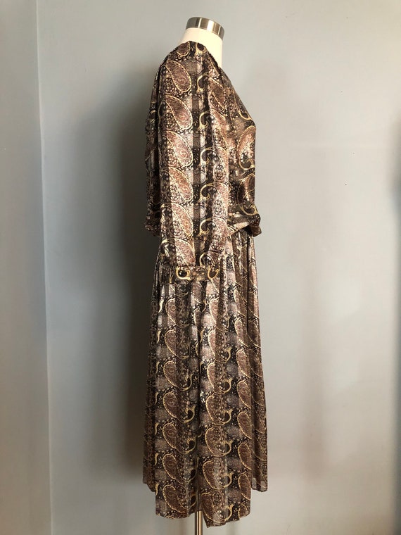 Vintage Brown Paisley Blouson Modest Secretary Dress - Gem