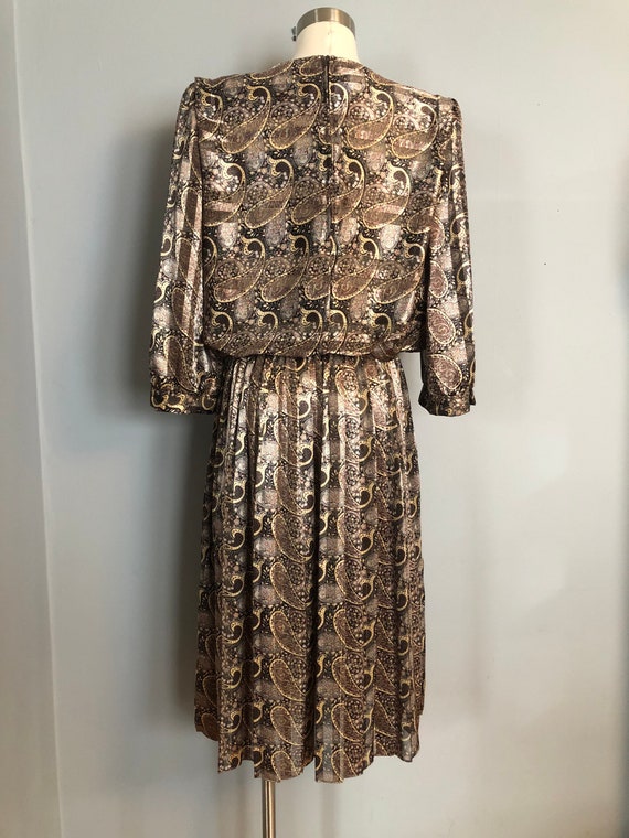 Vintage Brown Paisley Blouson Modest Secretary Dress - Gem