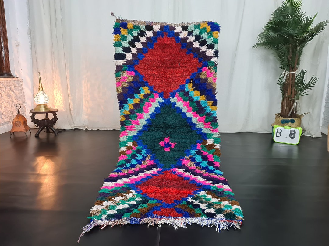 Vintage Handmade Moroccan Rug, Blue Berber Cotton Wool Rug, Sahara ...