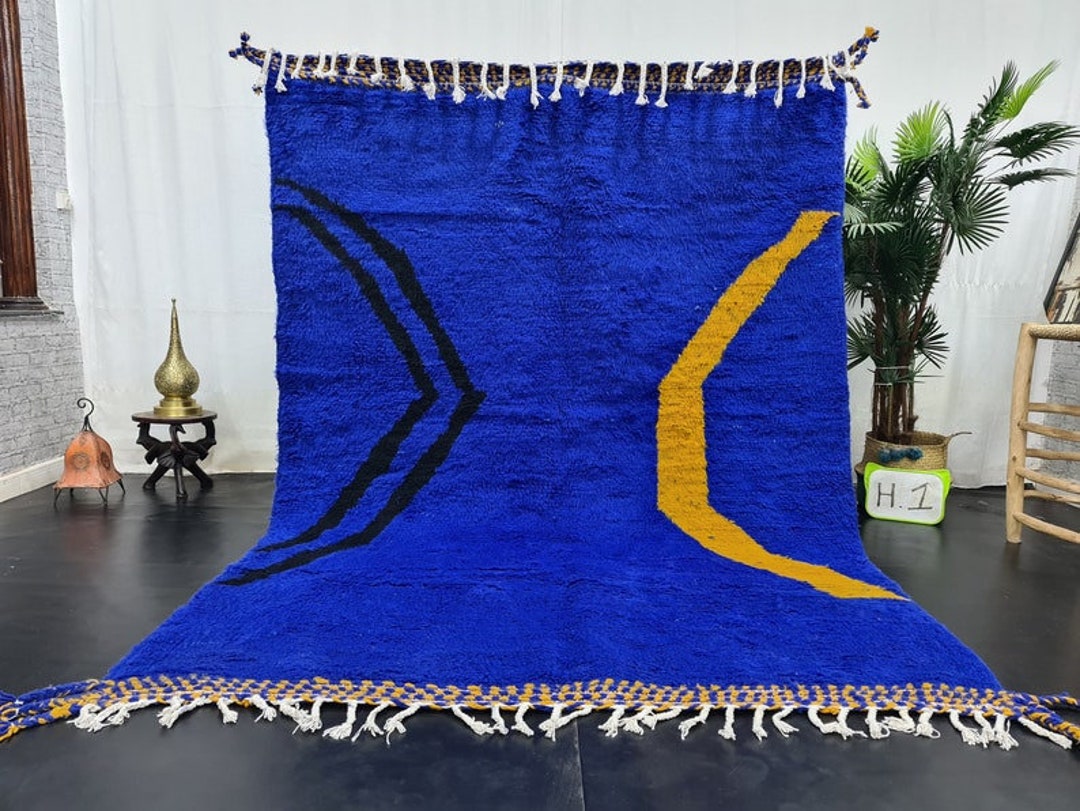 STUNNING MOROCCAN RUG, Blue and Yellow Rug, Beni Ourain Rug, Berber ...