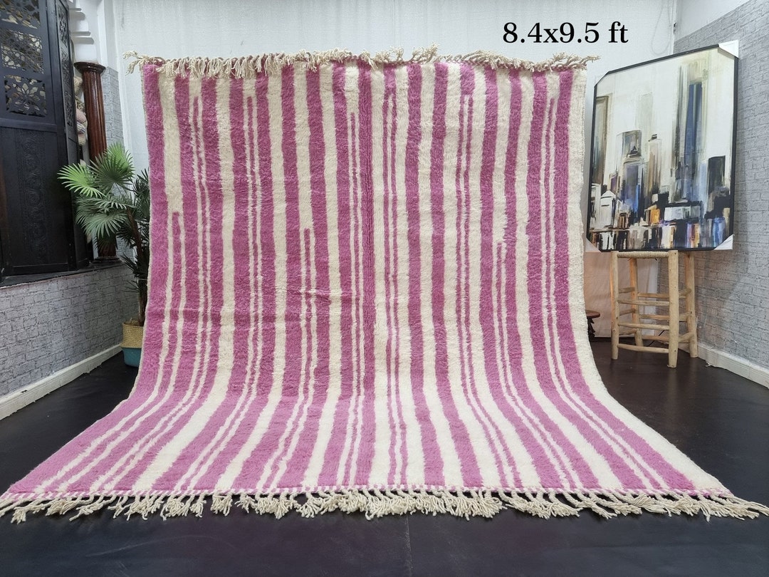 STUNNING BENIOURAIN RUG, Handmade Rug 8x9, Moroccan Rug, Striped Rug ...