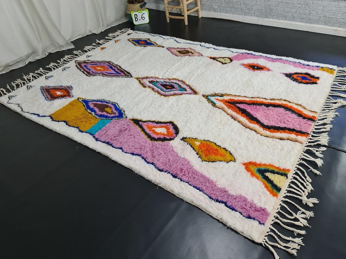 MOROCCAN AZILAL RUG Moroccan Handmade Rug White Wool Rug - Etsy