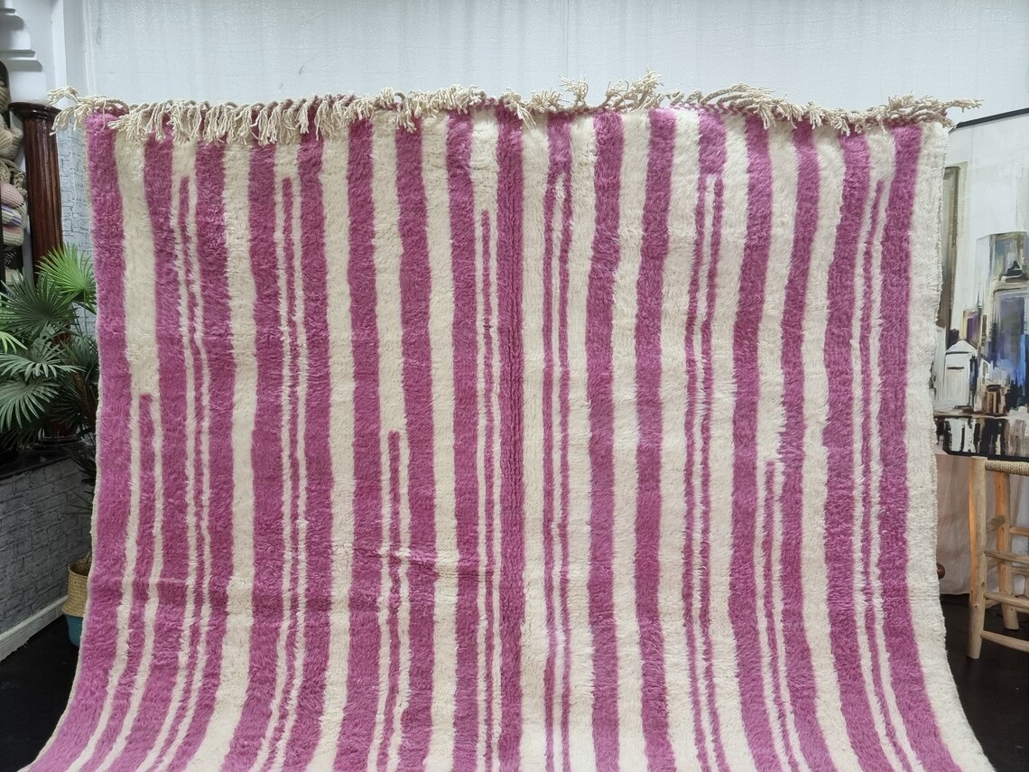 STUNNING PINK RUG Handmade Striped Wool Rug for Your Living - Etsy
