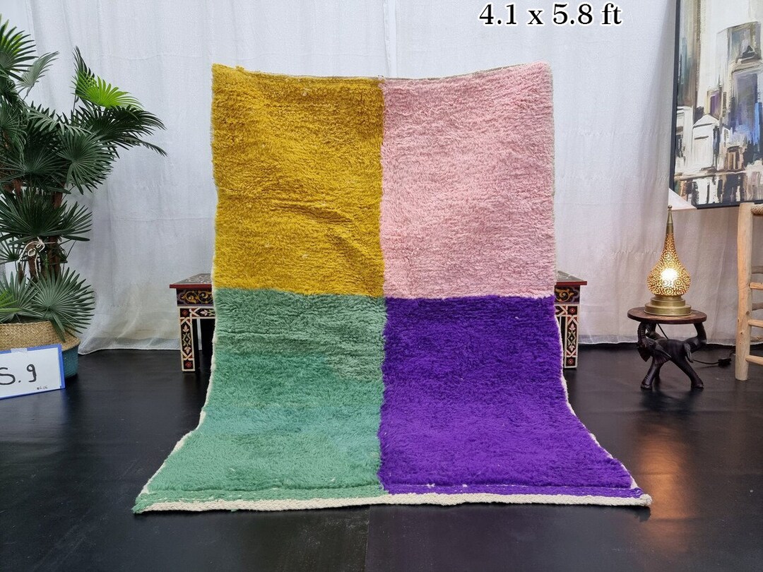 BENI OURAIN RUG 4x5, Multi-color Moroccan Rug, Tribal Wool Rug, Fluffy ...