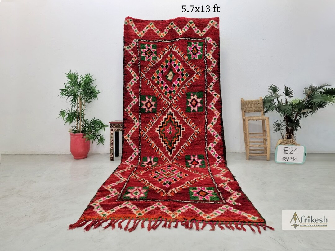 HANDMADE RED RUG 5x13, Organic Wool Moroccan Rug, Vintage Berber Motifs ...
