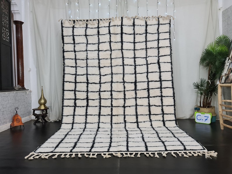 GRID MOROCCAN RUG Beniourain Handmade Grid Rug White Wool | Etsy