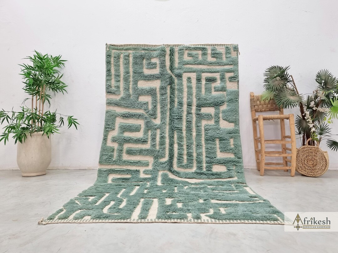 MRIRT BENI RUG, Moroccan Custom Made Rug, Hand Tufted Grayish Cyan Rug ...