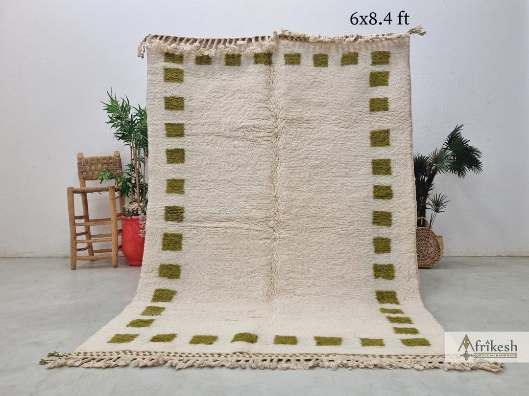 GRID Design AREA RUG 6x8, Moroccan Beni Ourain Wool Rug, Khaki Green ...