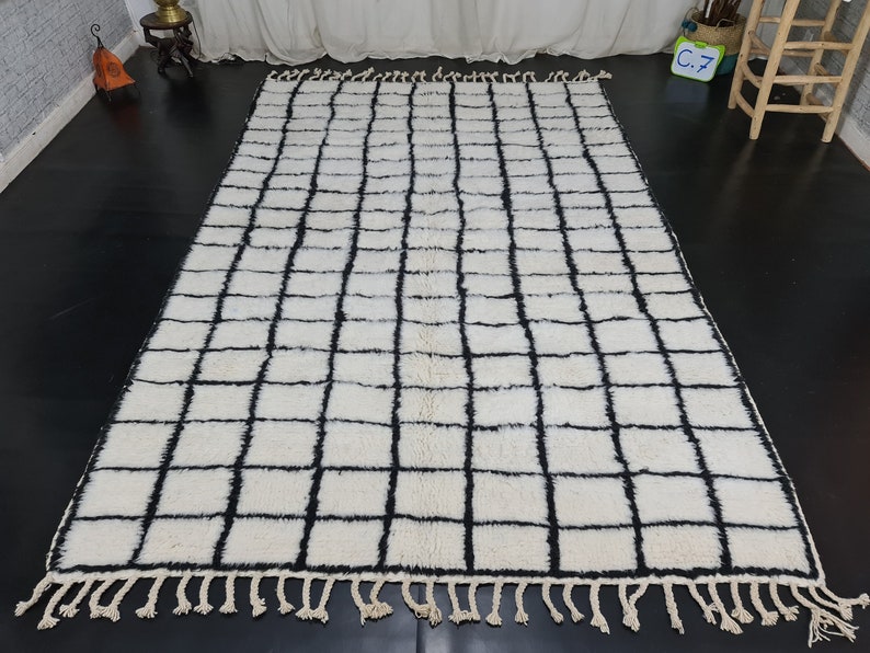 GRID MOROCCAN RUG Beniourain Handmade Grid Rug White Wool | Etsy