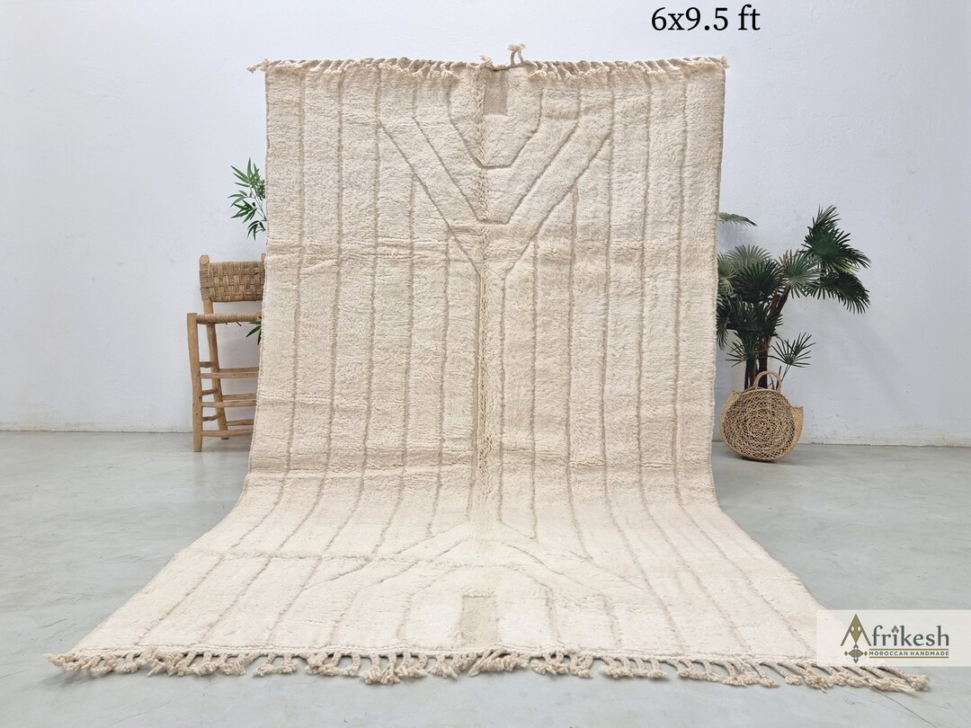 SHAGGY WOOL RUG 6x9, Moroccan Solid White Rug, Soft Beni Ourain Style ...