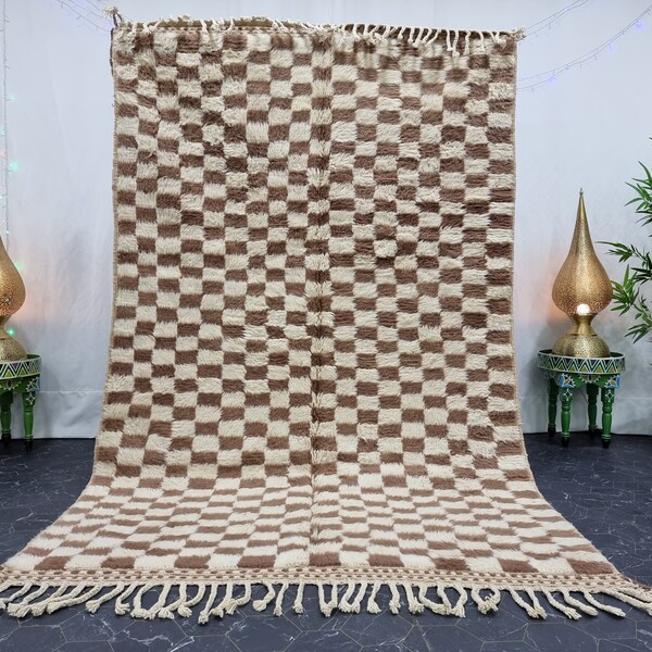 Brown and Cream Checkered Rug - Etsy