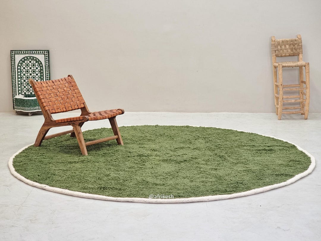 SOLID GREEN RUG, Circle Beni Ourain Rug, Custom Moroccan Rug, Hand ...
