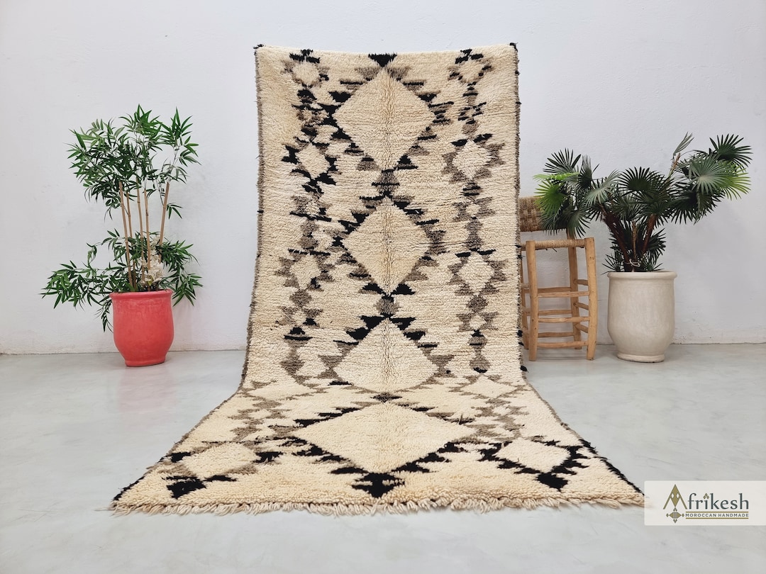 GEOMETRIC VINTAGE RUG, Moroccan Floor Rug 4x9, Berber Handmade Cream ...
