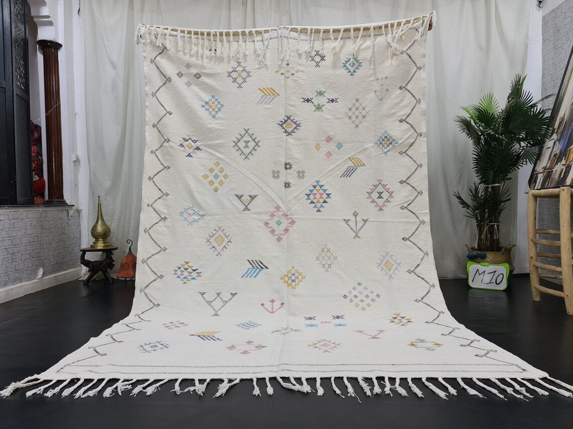 FLAWLESS SABRA RUG, Handmade Moroccan Rug, Custom Flat Berber Symbols ...