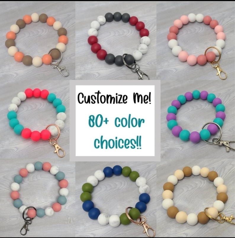 Custom Silicone Beaded Wristlet Bangle Keychain Key Ring - Etsy