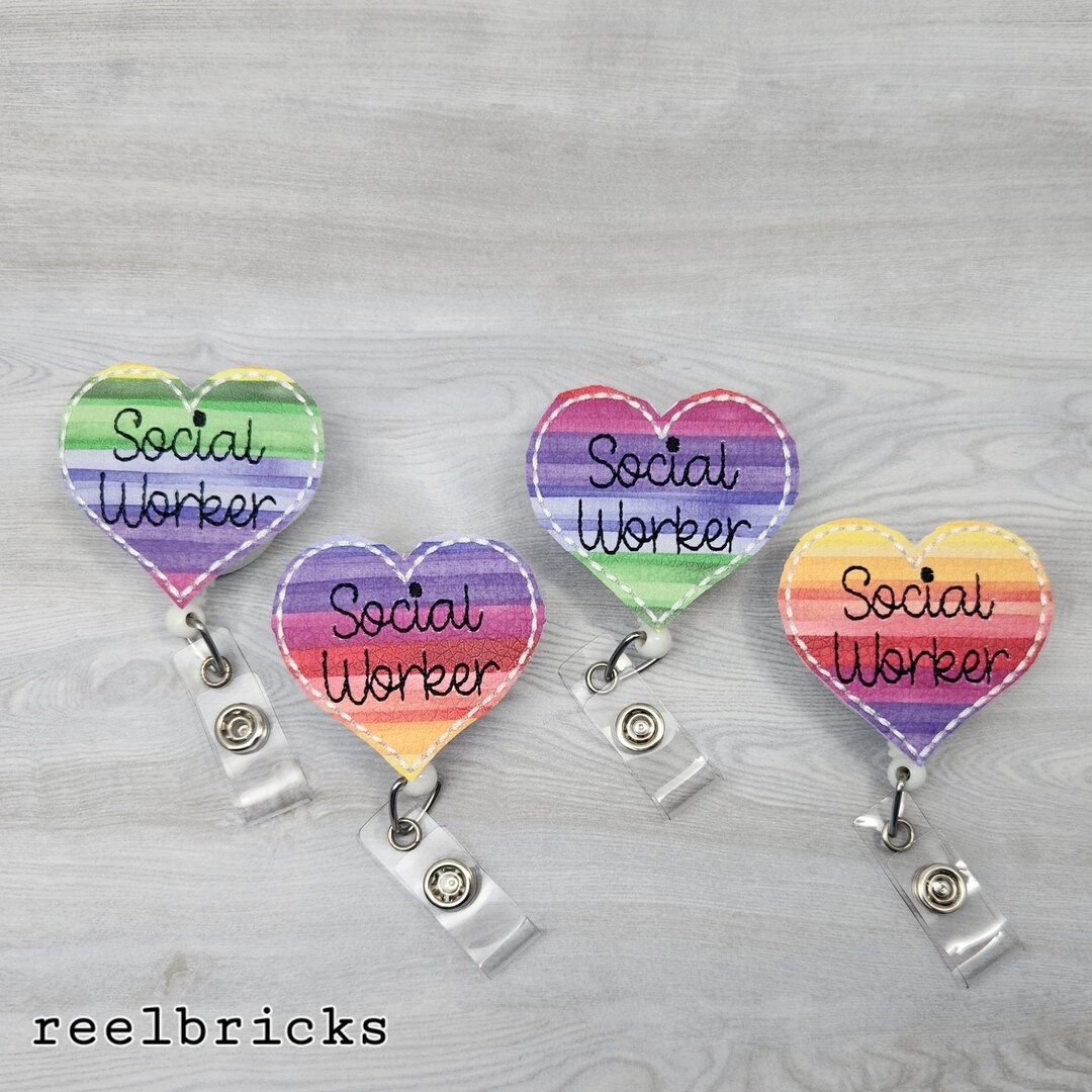 Social Worker Rainbow Heart Feltie - Nurse Badge Reel - Social Work ...