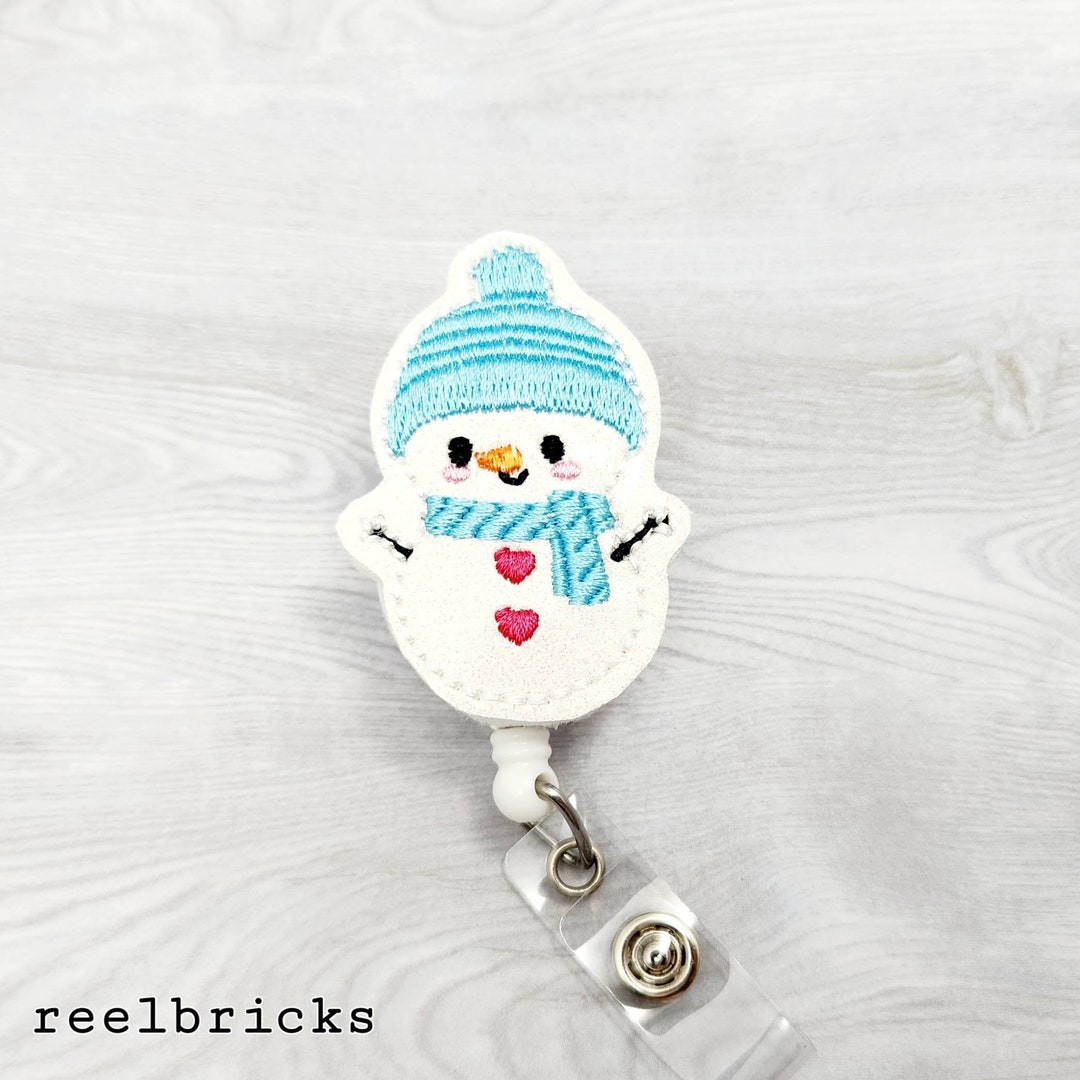 Snowman Christmas Feltie Nurse Badge Reel Pink Embellishment ...