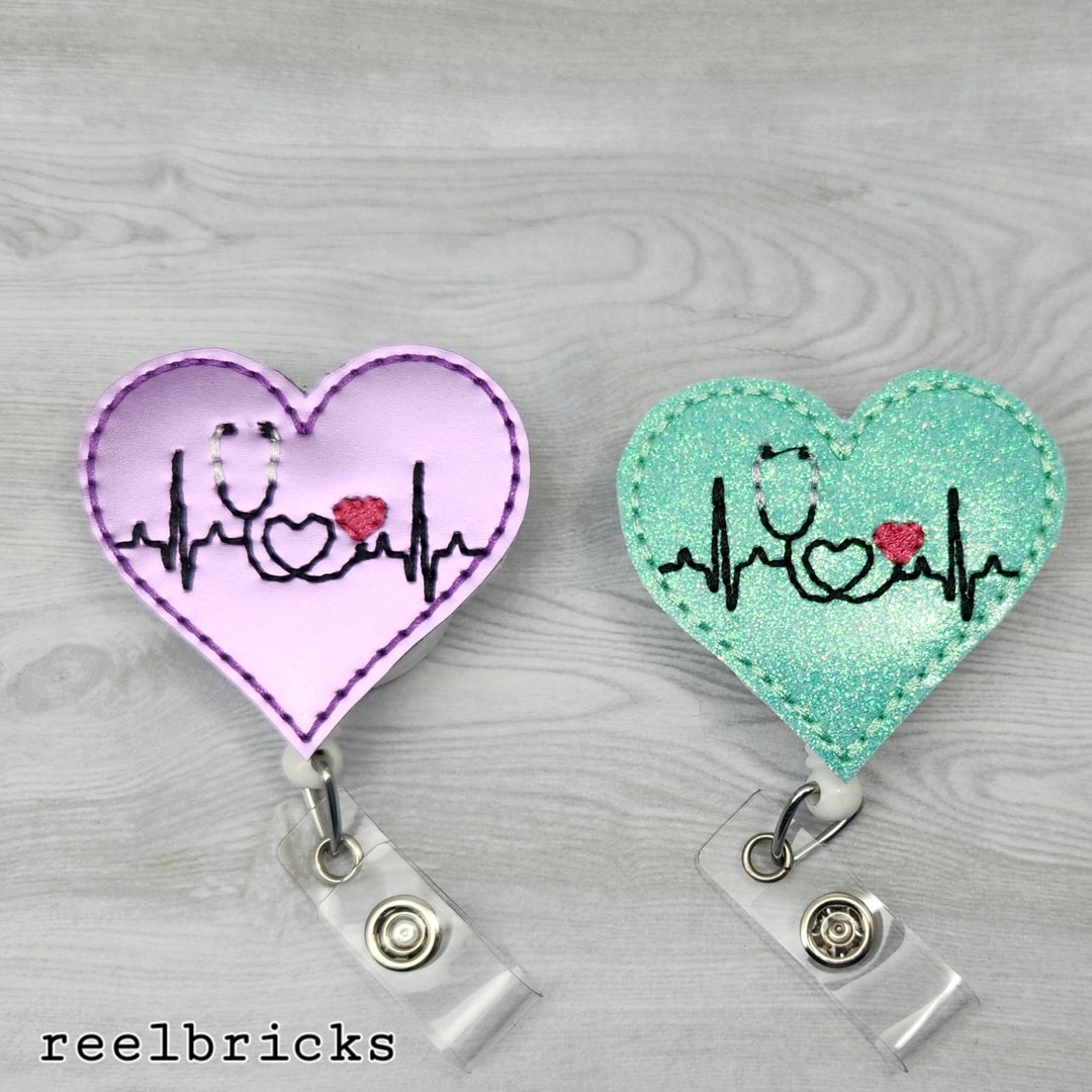 EKG Heart - Nurse Badge Reel - Stethoscope - Cardiac Nurse - Heart ...