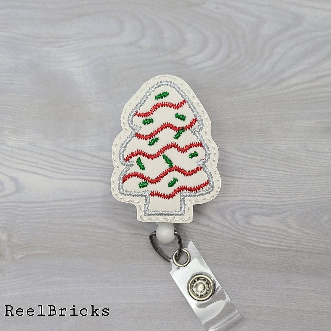 Frosted Christmas Tree Badge Reel Feltie INTERCHANGEABLE Retractable ID ...