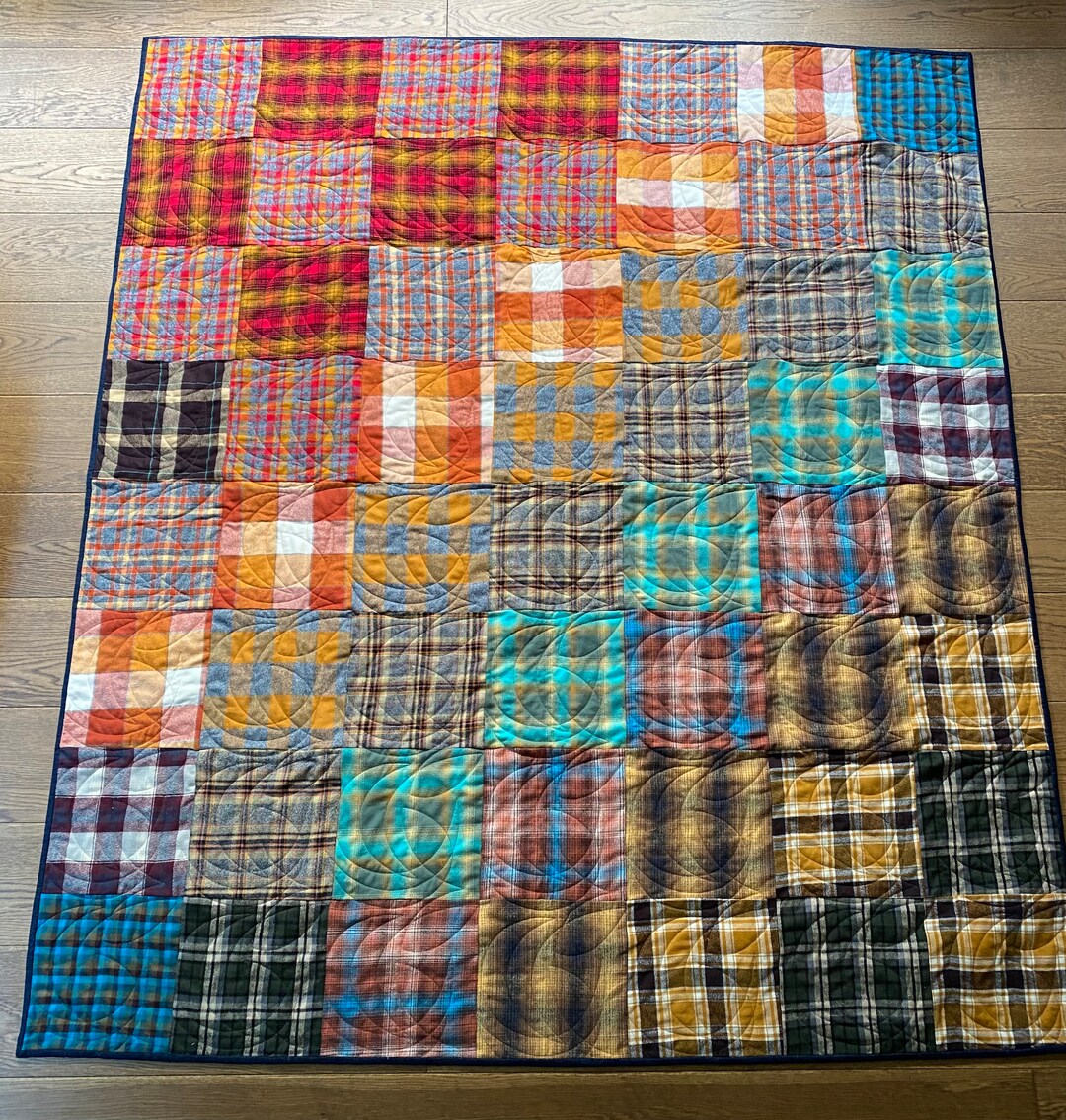 Large Plaid Flannel Quilt With Denim Binding - Etsy