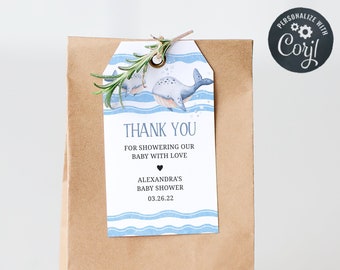 Whale Baby Shower Tags, Nautical, Beach, Ocean, Personalized Gift Tags ...