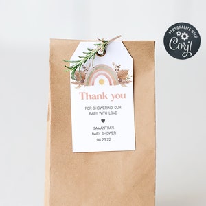 Editable Rainbow Baby Shower Favor Tags, Boho Baby Shower Gift Tag, A ...