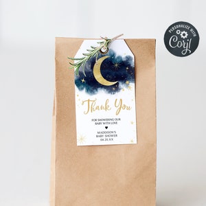 Editable We Are Over the Moon Baby Shower Favor Tag, Boy Moon and Stars ...