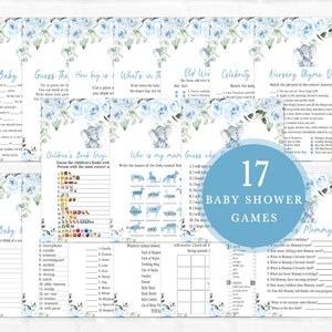 Elephant Baby Shower Game Bundle Blue Elephant Boy Baby - Etsy