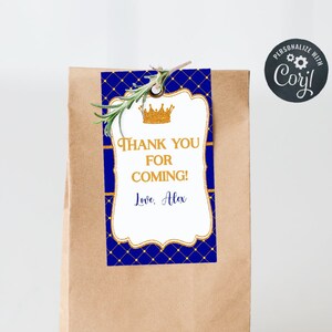 Editable Royal Baby Shower Favor Tags, Prince Thank You Tags, Printable ...