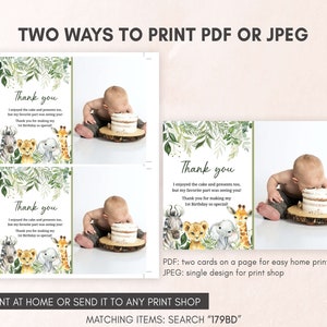 Editable Safari Birthday Thank You Card, Wild One Birthday Thank You ...