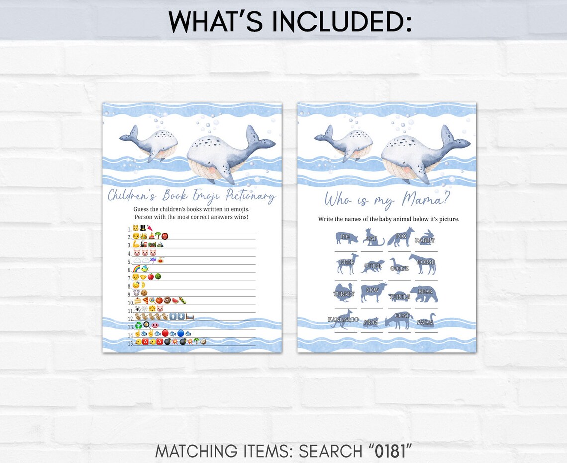 Whale Baby Shower Games Bundle Under the Sea Baby Shower | Etsy