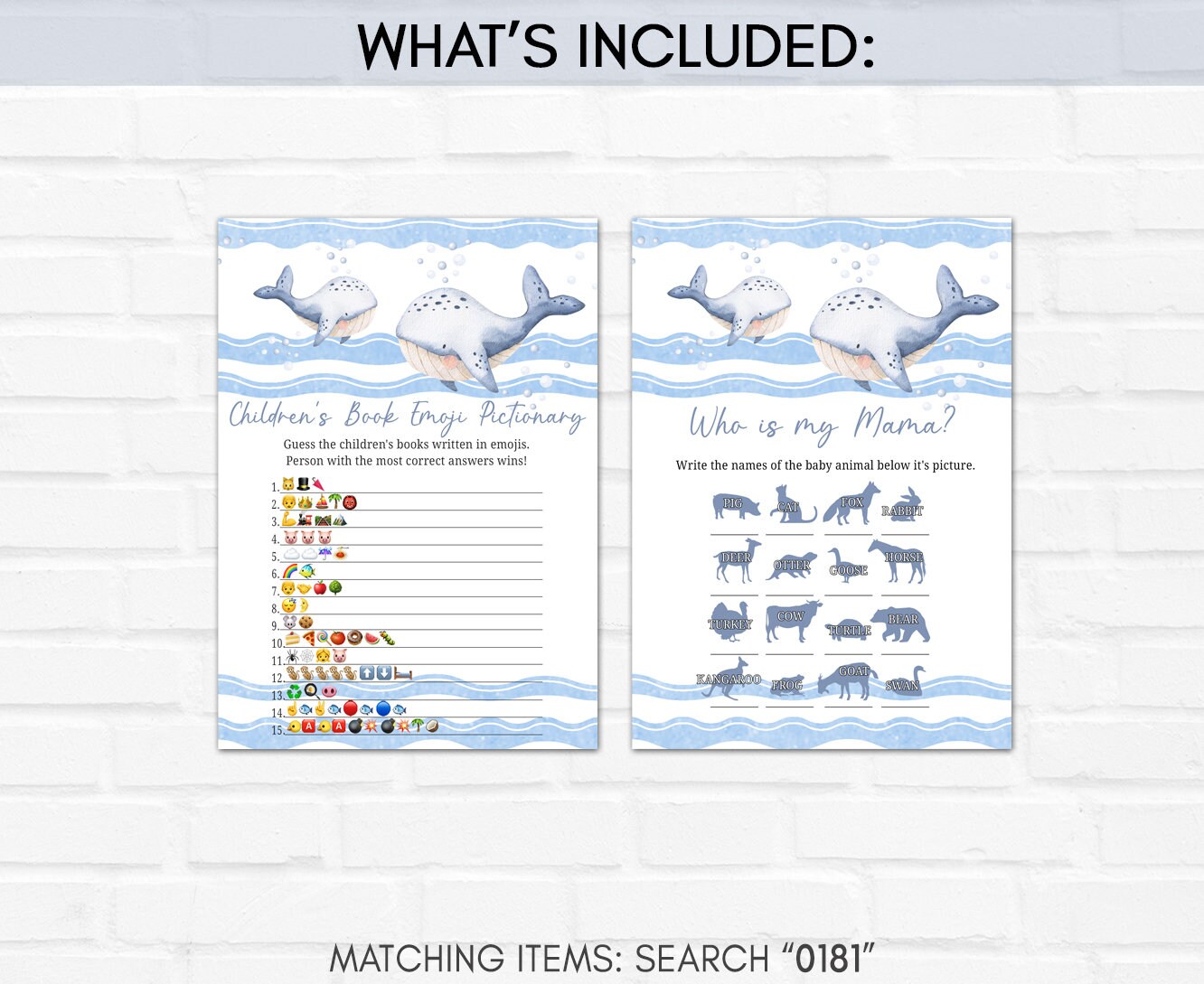 Whale Baby Shower Games Bundle Under the Sea Baby Shower | Etsy