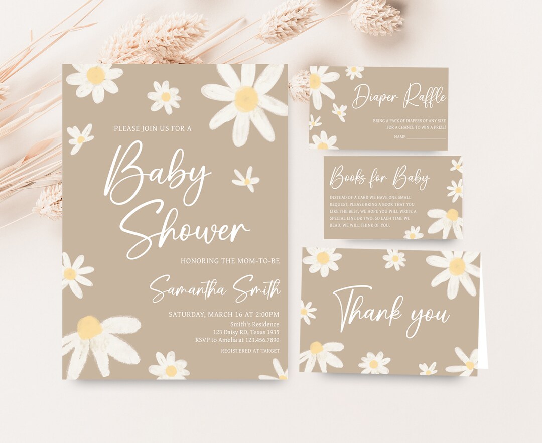 Editable Daisy Baby Shower Invitation Bundle, Daisy Flower Boho Baby ...
